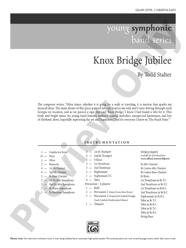 Knox Bridge Jubilee: Concert Band Conductor Score & Parts: Todd Stalter ...