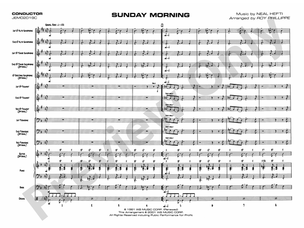 Sunday Morning: Jazz Ensemble Conductor Score & Parts: Neal Hefti ...
