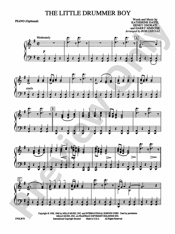 The Little Drummer Boy: Piano Accompaniment: Piano Accompaniment Part ...