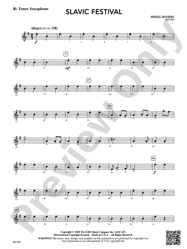 Slavic Festival B Flat Tenor Saxophone B Flat Tenor Saxophone Part 6505
