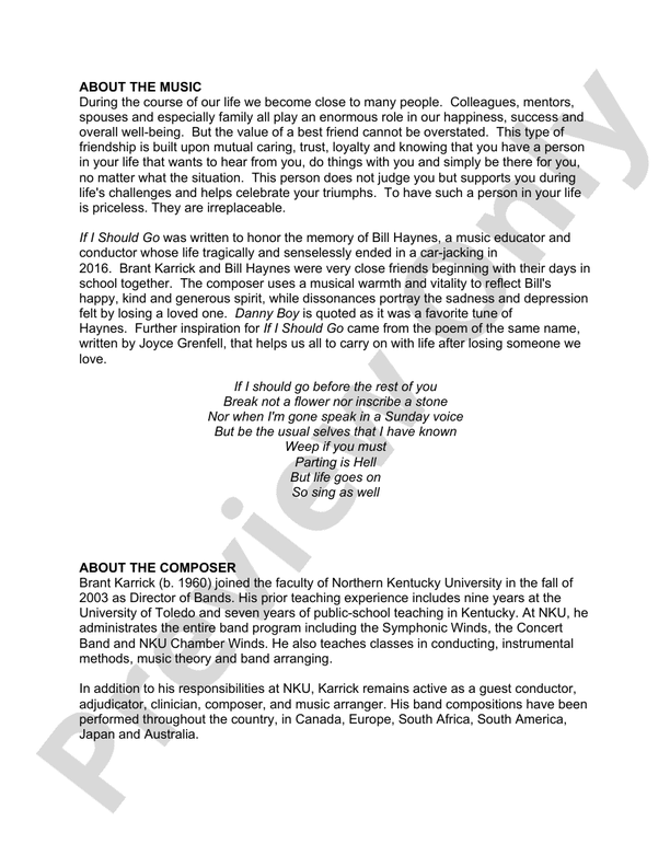 If I Should Go: : Brant Karrick - Digital Sheet Music Download