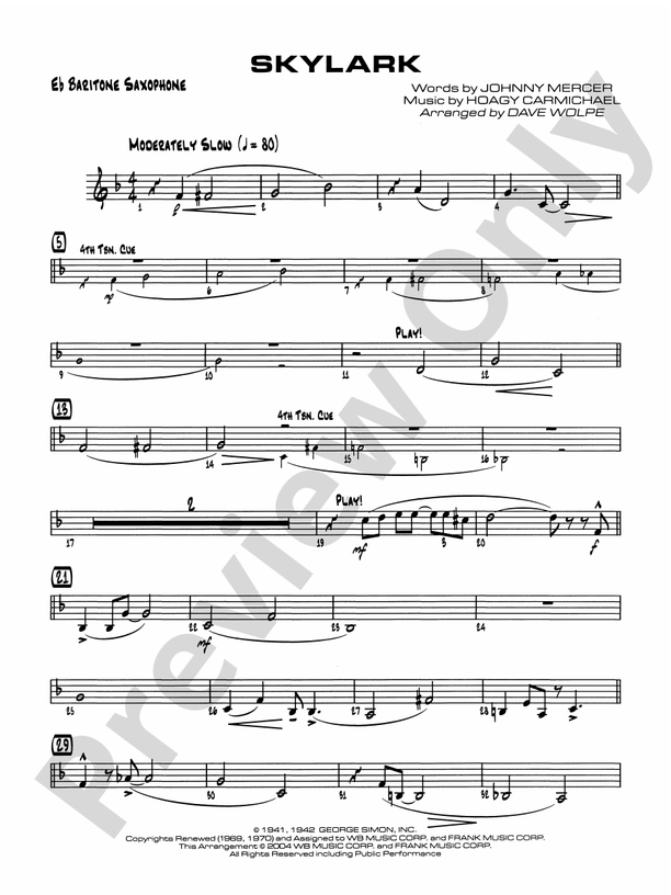 Skylark: E-flat Baritone Saxophone: E-flat Baritone Saxophone Part - Digital Sheet Music Download