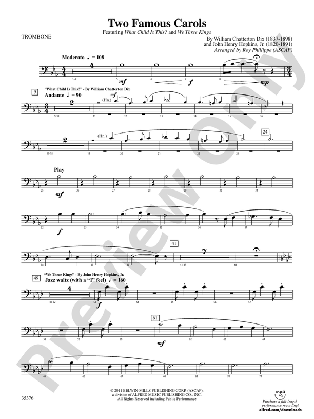 Two Famous Carols: 1st Trombone: 1st Trombone Part - Digital Sheet ...