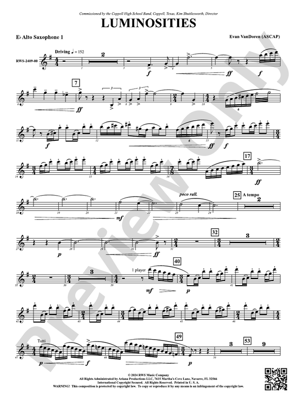 Luminosities: 1st E-flat Alto Saxophone: 1st E-flat Alto Saxophone Part: Evan VanDoren - Digital ...
