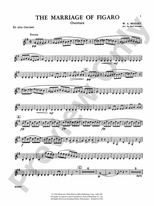 The Marriage of Figaro Overture: E-flat Alto Clarinet: E-flat Alto ...