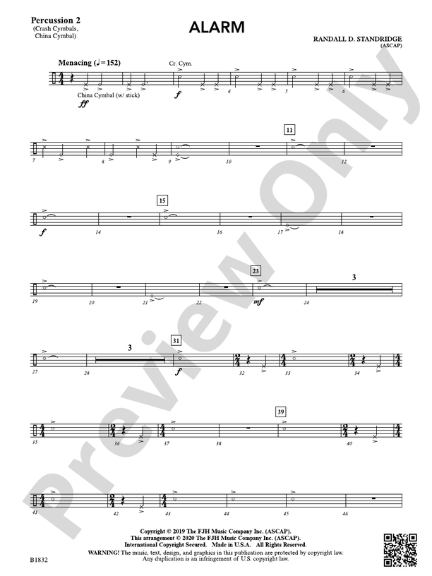 Alarm: Percussion 2: Percussion 2 Part: Randall D. Standridge - Digital Sheet Music Download