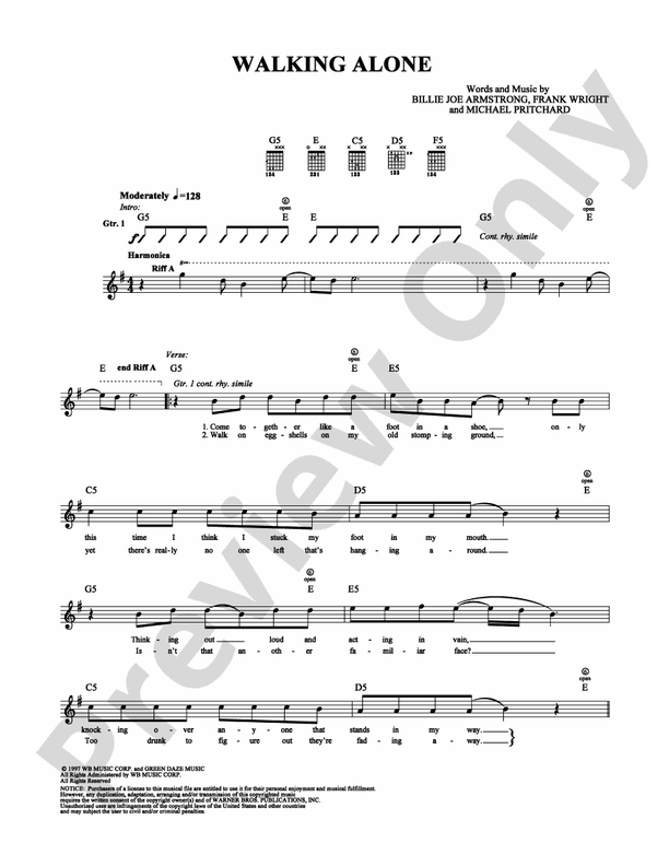 Walking Alone: Guitar TAB: Green Day - Digital Sheet Music Download
