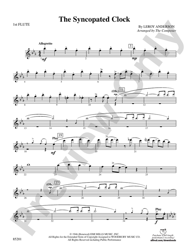 The Syncopated Clock: Flute: Flute Part - Digital Sheet Music Download