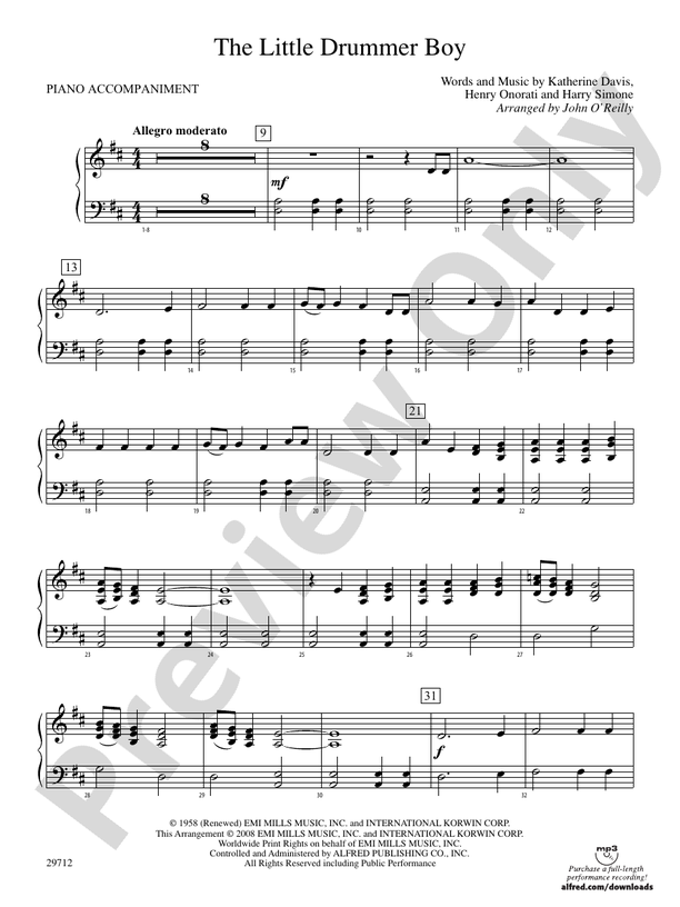 The Little Drummer Boy: Piano Accompaniment: Piano Accompaniment Part ...