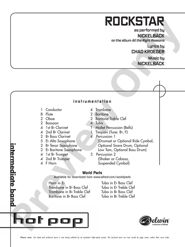 Rockstar: Concert Band Conductor Score & Parts: Nickelback - Digital ...