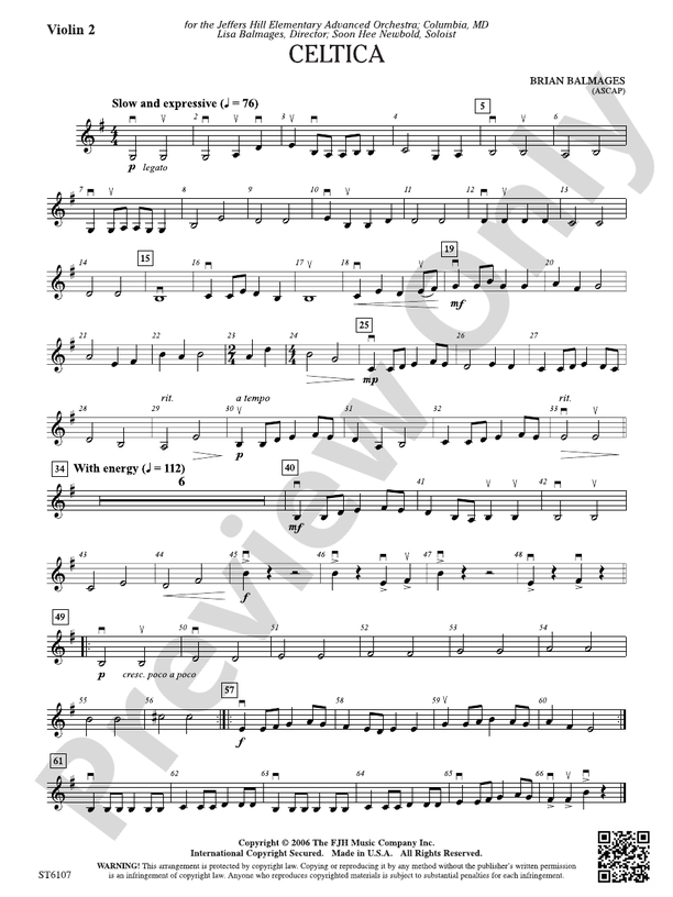 Celtica (for Solo Violin and String Orchestra): Violin 2: Violin 2 Part ...