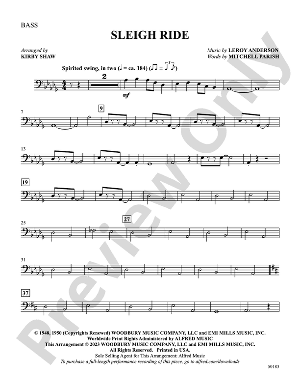 Sleigh Ride: String Bass: String Bass Part - Digital Sheet Music Download