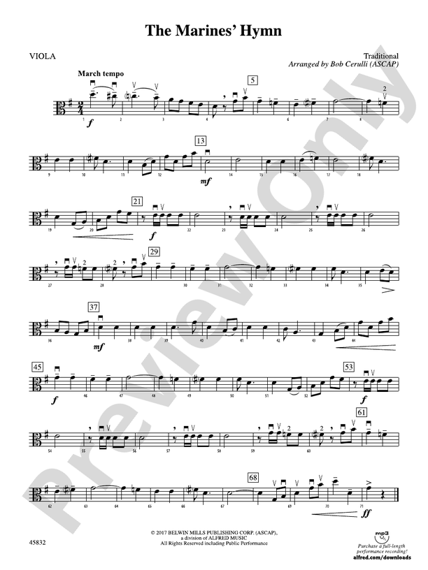 The Marines' Hymn: Viola: Viola Part - Digital Sheet Music Download