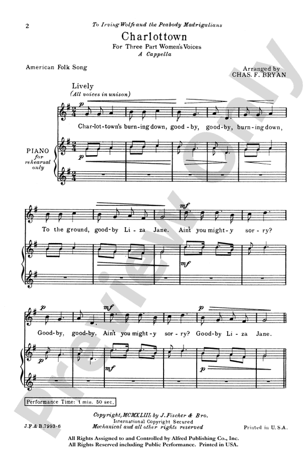 Charlottown: SSA, a cappella Choral Octavo - Digital Sheet Music Download