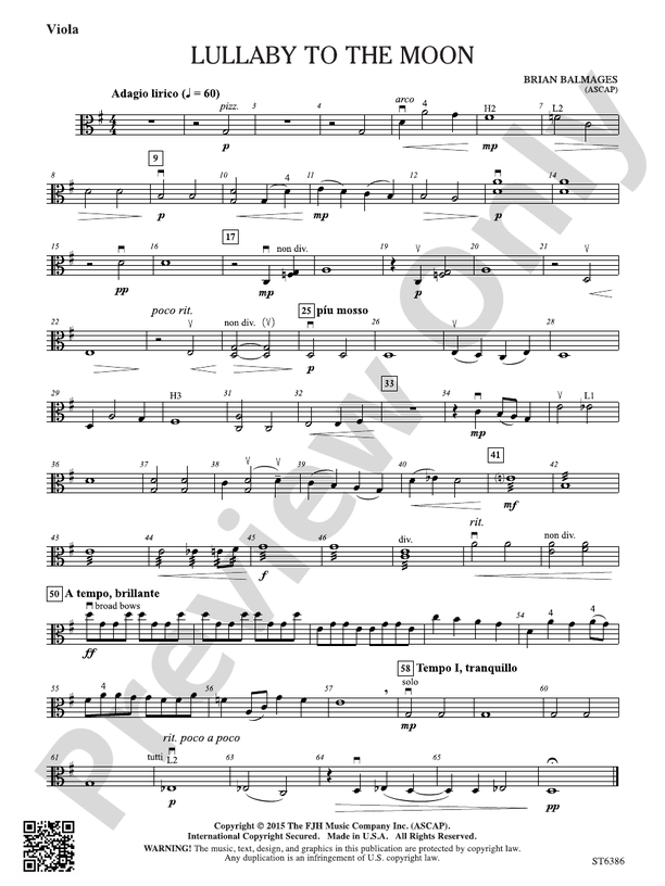Lullaby to the Moon: Viola: Viola Part: Brian Balmages - Digital Sheet ...