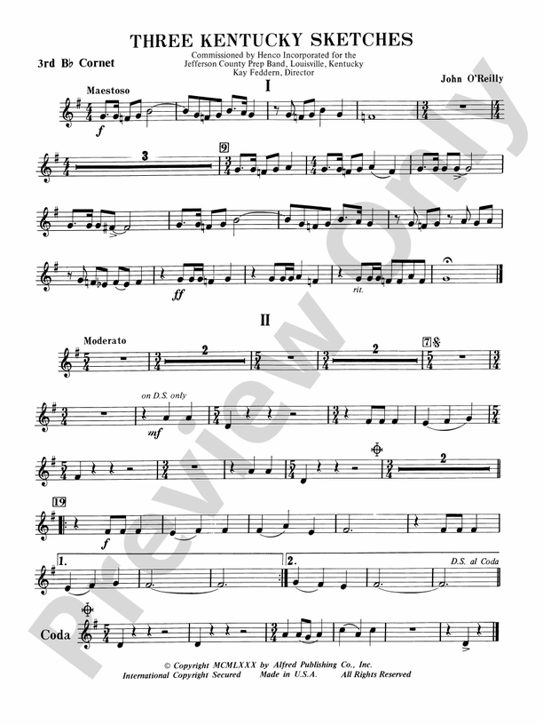 Three Kentucky Sketches: 3rd B-flat Cornet: 3rd B-flat Cornet Part - Digital Sheet Music Download