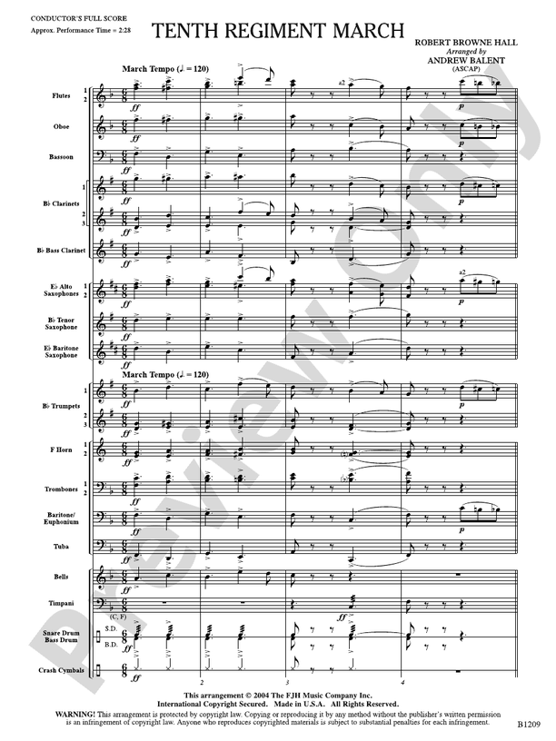 Tenth Regiment March: Score: Concert Band Score: Robert Brown Hall ...