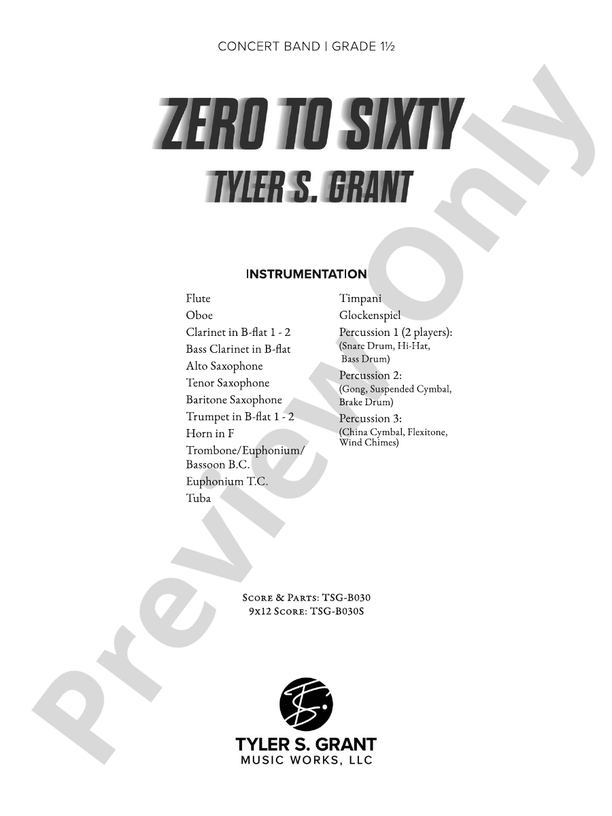 Zero to Sixty: Score: Concert Band Score - Digital Sheet Music Download