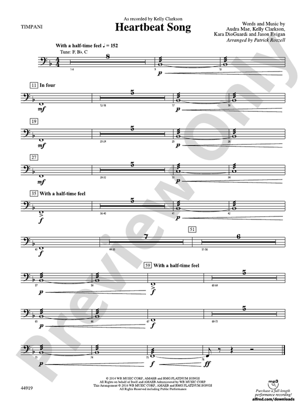 Heartbeat Song: Timpani: Timpani Part - Digital Sheet Music Download