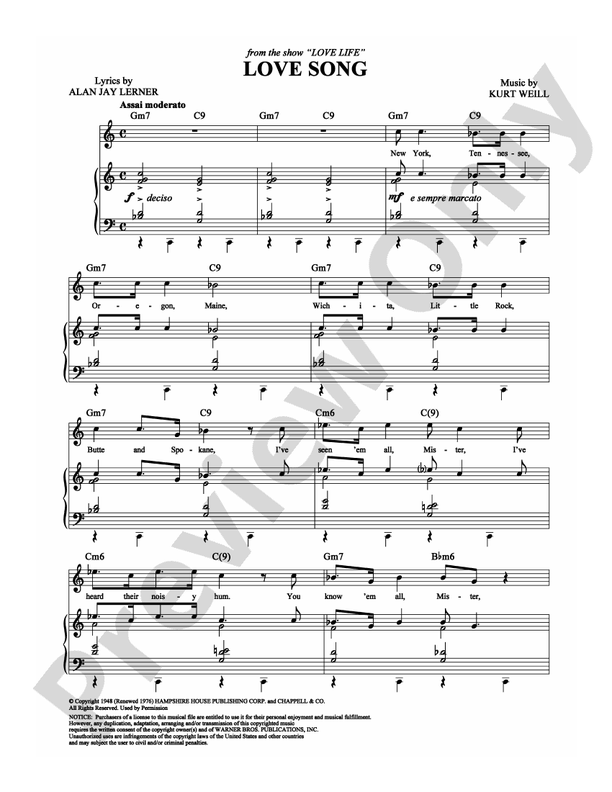 Love Song: Piano/Vocal/Chords: Kurt Weill - Digital Sheet Music Download