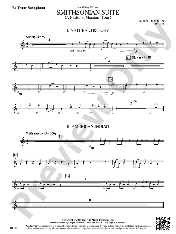 Smithsonian Suite: B-flat Tenor Saxophone: B-flat Tenor Saxophone Part: Brian Balmages - Digital ...