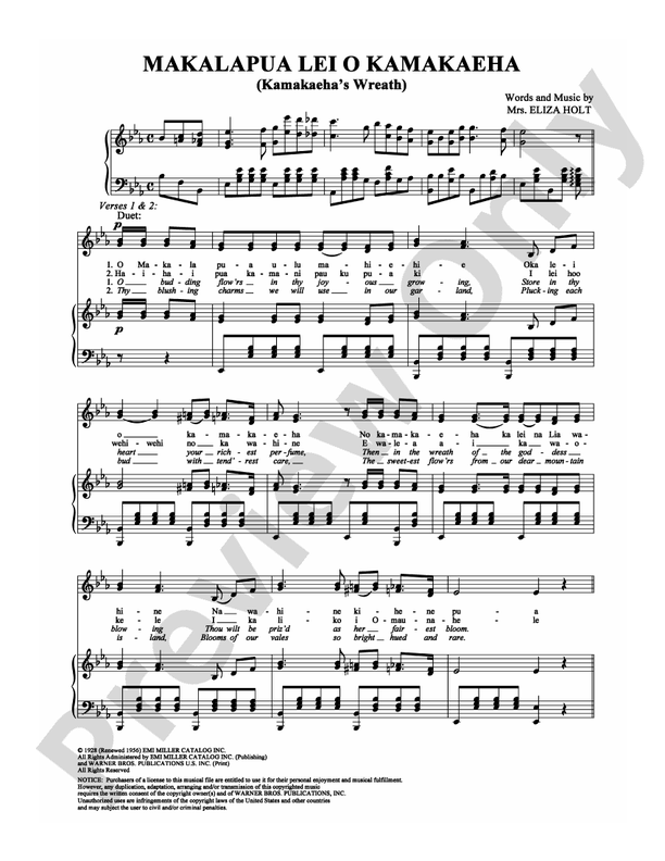 Makalapua Lei O Kamakaeha (Kamakaeha's Wreath): Piano/Vocal/Chords ...