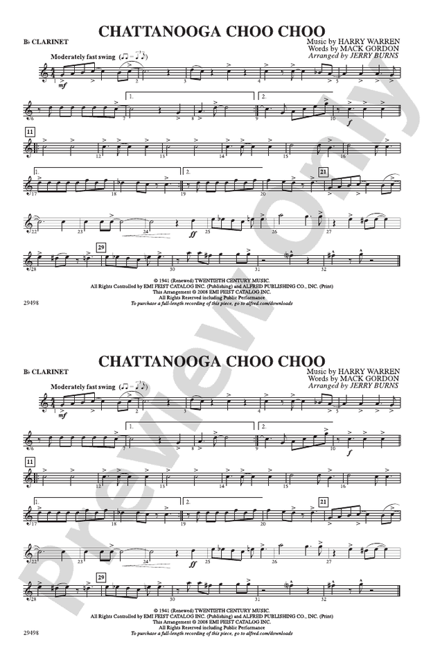 Chattanooga Choo Choo: 1st B-flat Clarinet: 1st B-flat Clarinet Part ...
