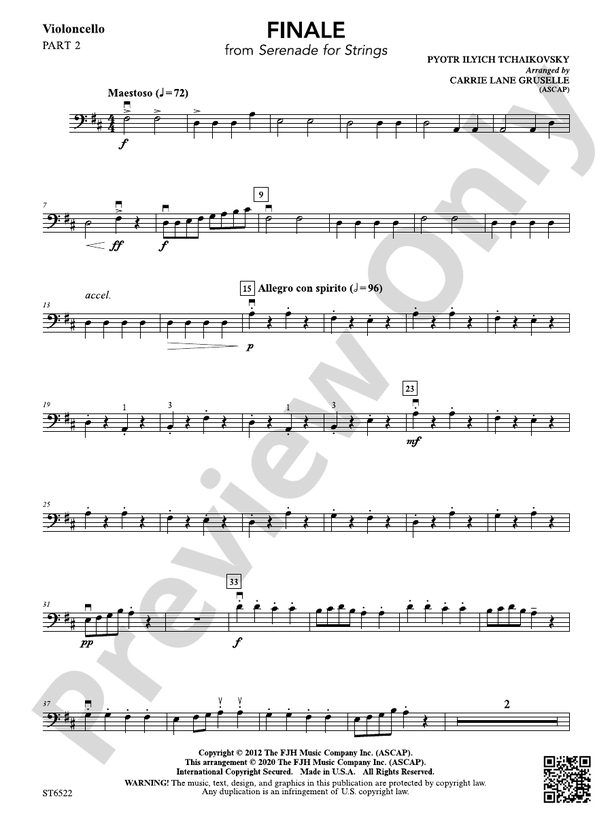 Finale (From Serenade for Strings): Part 2 Cello: Part 2 Cello Part: Pyotr Ilyich Tchaikovsky ...