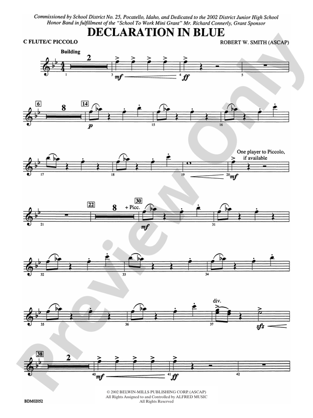Declaration in Blue: Flute: Flute Part - Digital Sheet Music Download