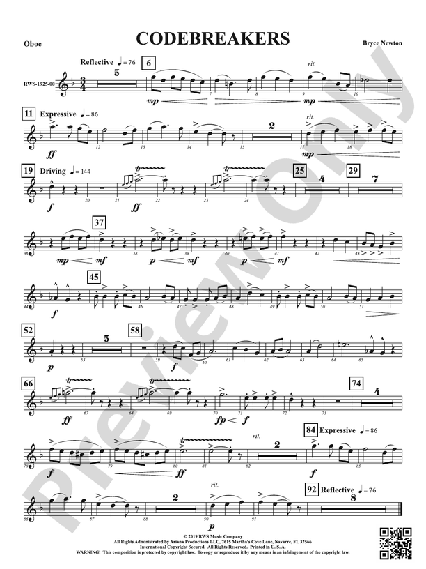 Codebreakers: Oboe: Oboe Part: Bryce Newton - Digital Sheet Music Download