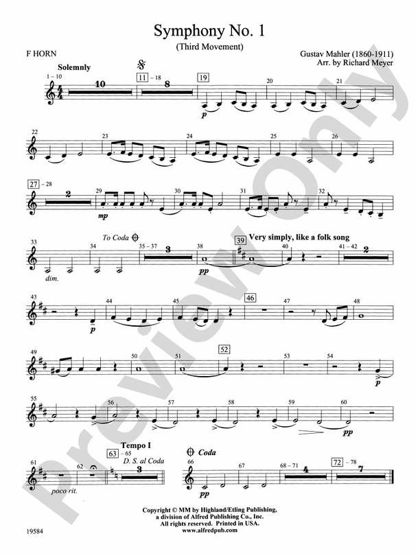 Symphony No. 1, 3rd Movement: 1st F Horn: 1st F Horn Part - Digital Sheet Music Download