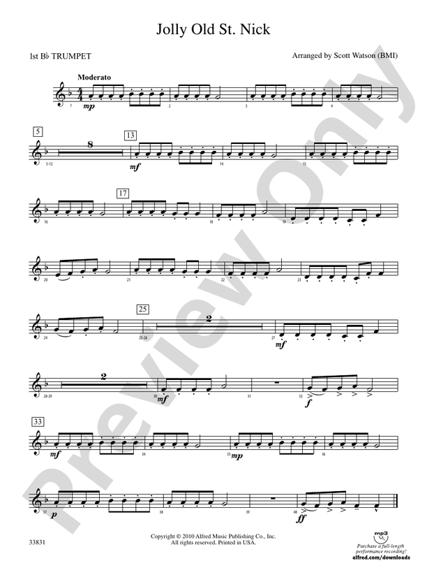 Jolly Old St. Nick: 1st B-flat Trumpet: 1st B-flat Trumpet Part ...