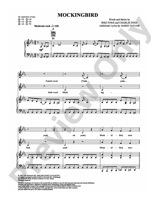 Mockingbird: Piano/Vocal/Chords: Carly Simon - Digital Sheet Music Download
