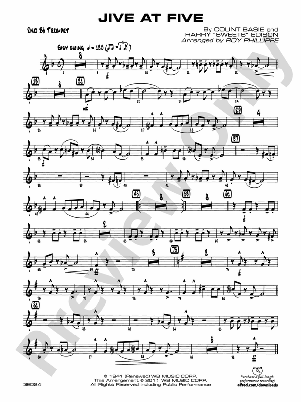 Jive at Five: 2nd B-flat Trumpet: 2nd B-flat Trumpet Part - Digital Sheet Music Download