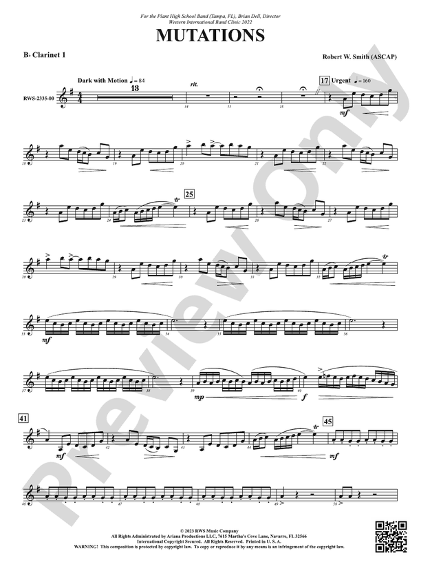 Mutations: 1st B-flat Clarinet: 1st B-flat Clarinet Part: Robert W. Smith - Digital Sheet Music ...