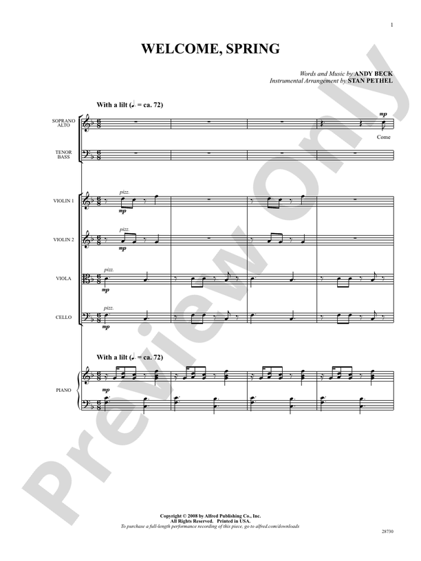 Welcome, Spring: Score: Choir Score - Digital Sheet Music Download