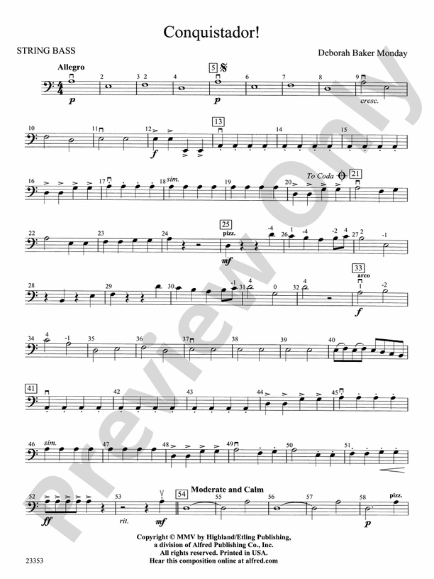 Conquistador!: String Bass: String Bass Part - Digital Sheet Music Download