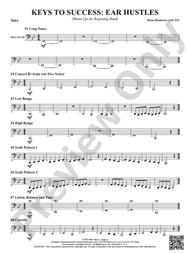 Keys to Success: Ear Hustles - Warm-Ups for Beginning Band: Tuba: Tuba ...