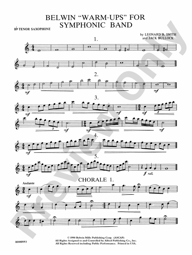 Belwin "Warm-Ups" for Symphonic Band: B-flat Tenor Saxophone: B-flat ...