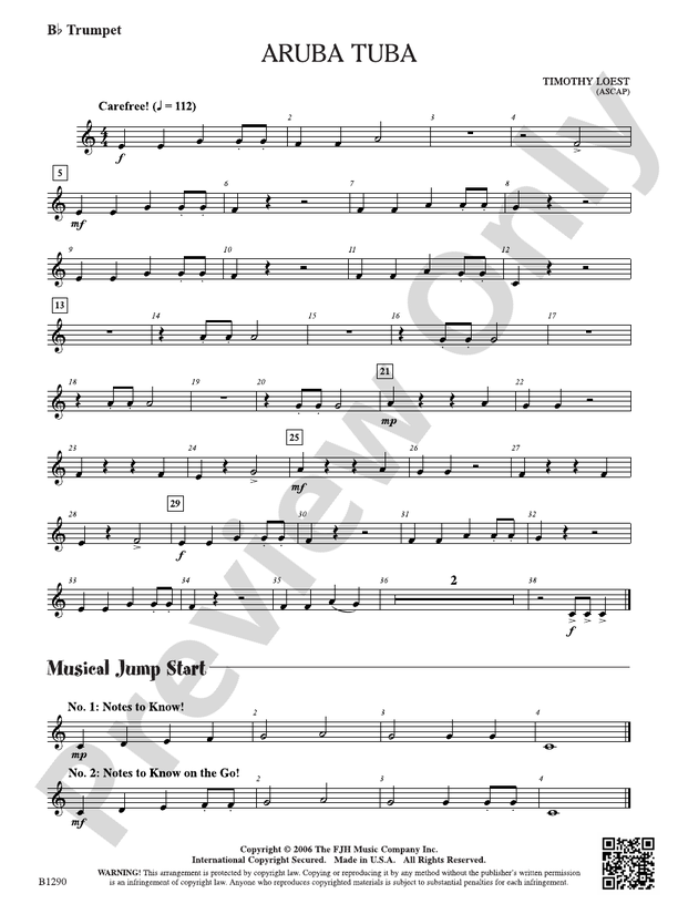 Aruba Tuba: B-flat Trumpet: B-flat Trumpet Part: Timothy Loest - Digital Sheet Music Download