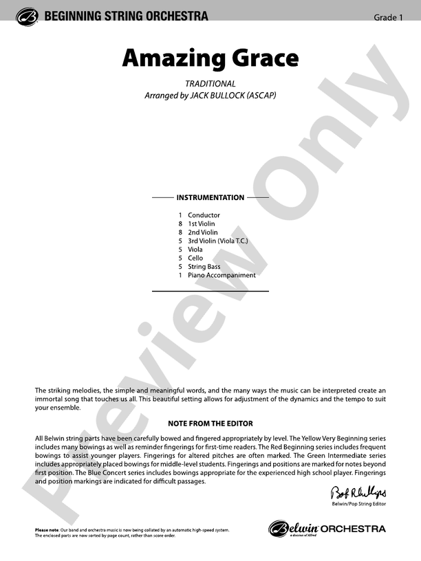 Amazing Grace: String Orchestra Conductor Score & Parts - Digital Sheet ...