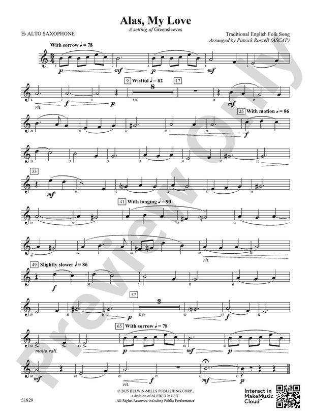 Alas, My Love: E-flat Alto Saxophone: E-flat Alto Saxophone Part ...