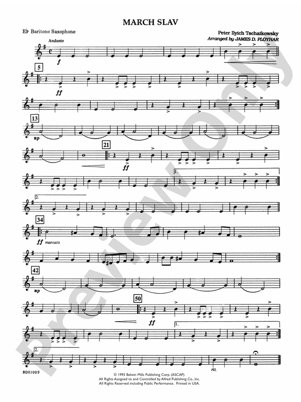 March Slav: E-flat Baritone Saxophone: E-flat Baritone Saxophone Part - Digital Sheet Music Download