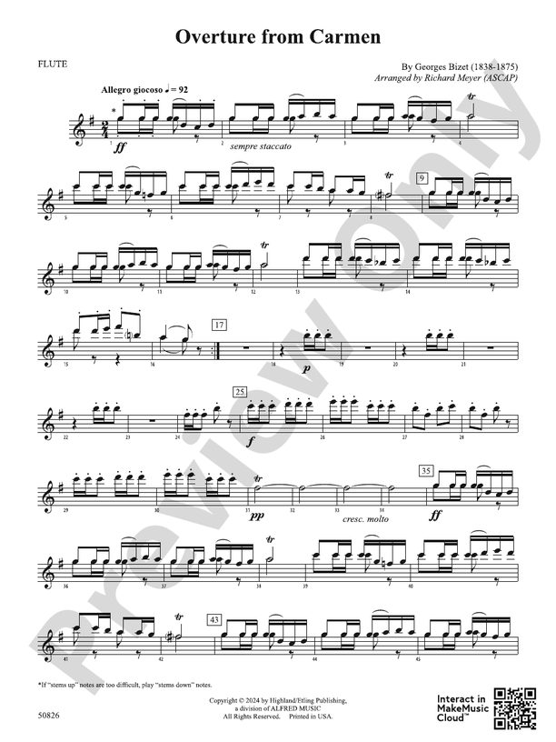 Overture from Carmen: Flute: Flute Part - Digital Sheet Music Download