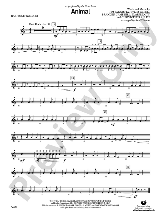 Animal: Baritone T.C.: Baritone T.C. Part - Digital Sheet Music Download