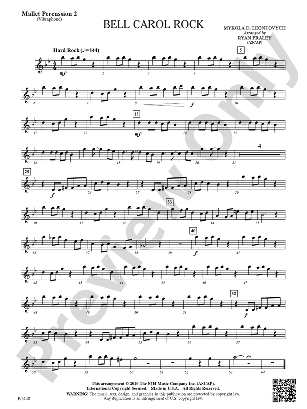 Bell Carol Rock: Mallet Percussion 2: Mallet Percussion 2 Part: Mykola ...