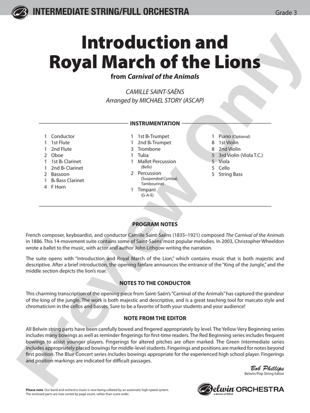 Introduction and Royal March of the Lions (from Carnival of the Animals ...