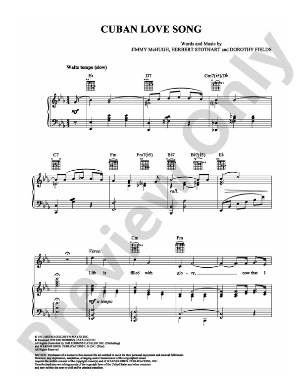 Cuban Love Song: Piano/Vocal/Chords: Dorothy Fields - Digital Sheet ...