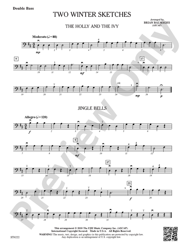 Two Winter Sketches: Double Bass: Double Bass Part: Brian Balmages ...