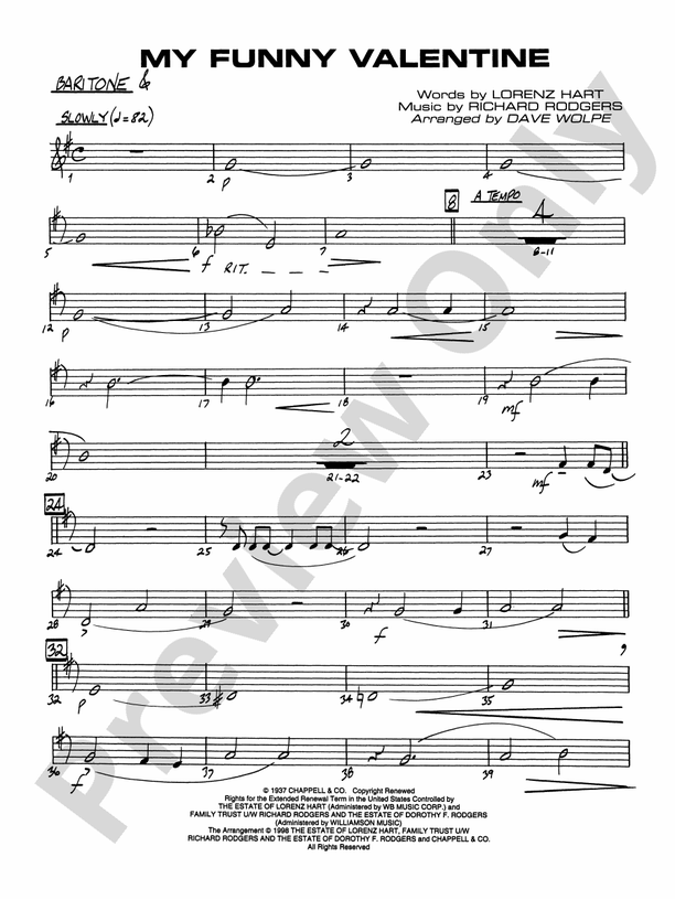 My Funny Valentine: Baritone T.C.: Baritone T.C. Part - Digital Sheet ...